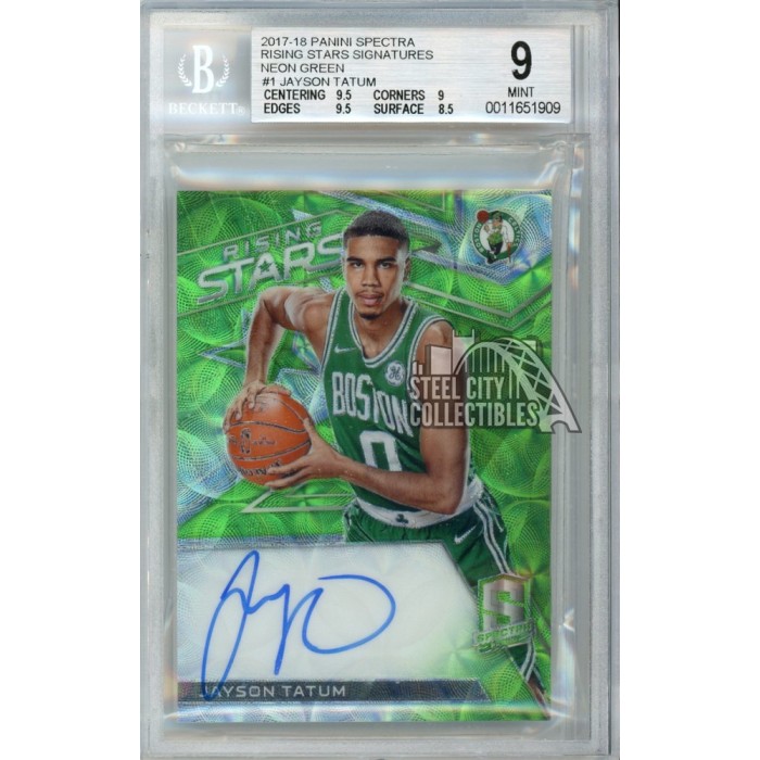 Jayson Tatum 2017-18 Panini Spectra Neon Green Autograph Rookie Card ...