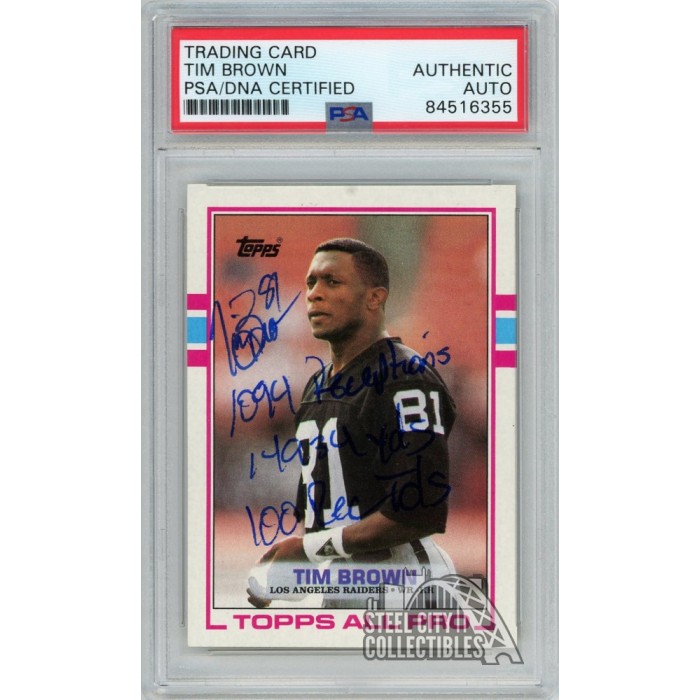 Tim Brown 1989 Topps Triple Inscription Stats Autographed Card #265 ...