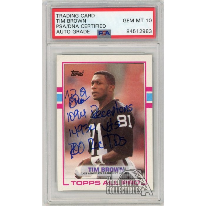 Tim Brown 1989 Topps Triple Inscription Stats Autographed Card #265 ...