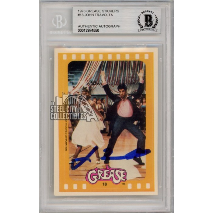 John Travolta 1978 Grease Sticker Autograph Card #18 BAS | Steel City ...