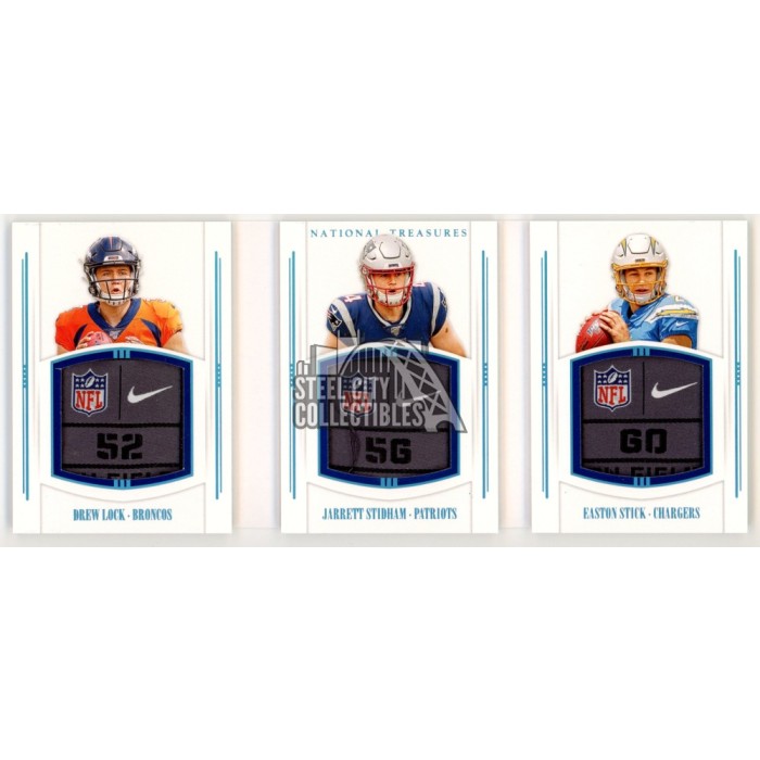 Lock/Stidham/Stick 2019 National Treasures Rookie Triple Tag Patch ...