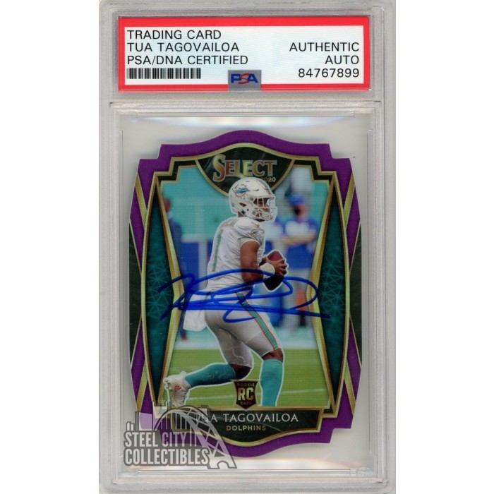 Tua Tagovailoa 2020 Panini Select Purple Premier Level Die Cut ...