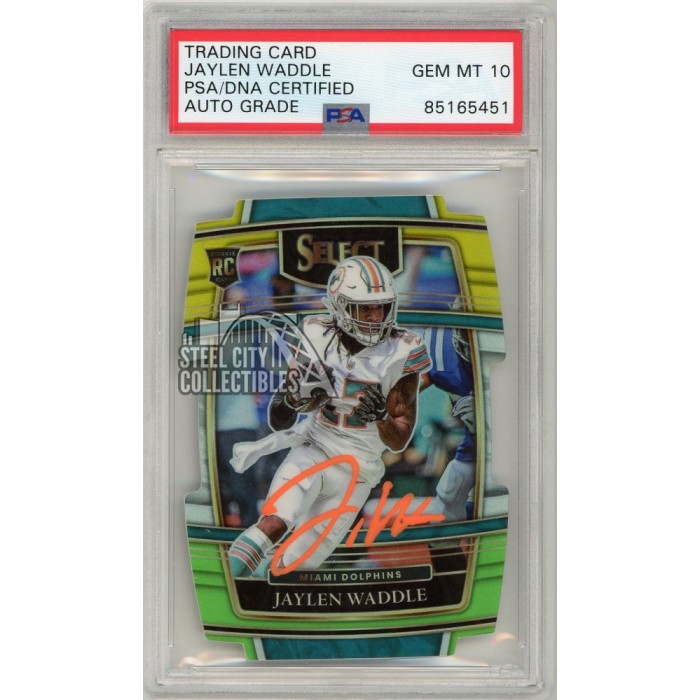 Jaylen Waddle 2021 Panini Select Green Yellow Die Cut Autograph Rookie ...