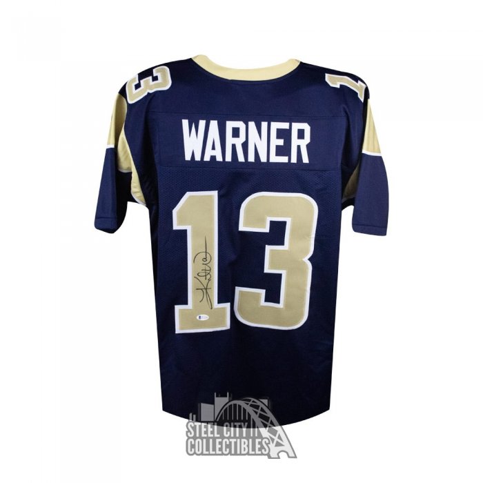 Kurt Warner Autographed St Louis Rams Custom Navy Football Jersey - BAS ...