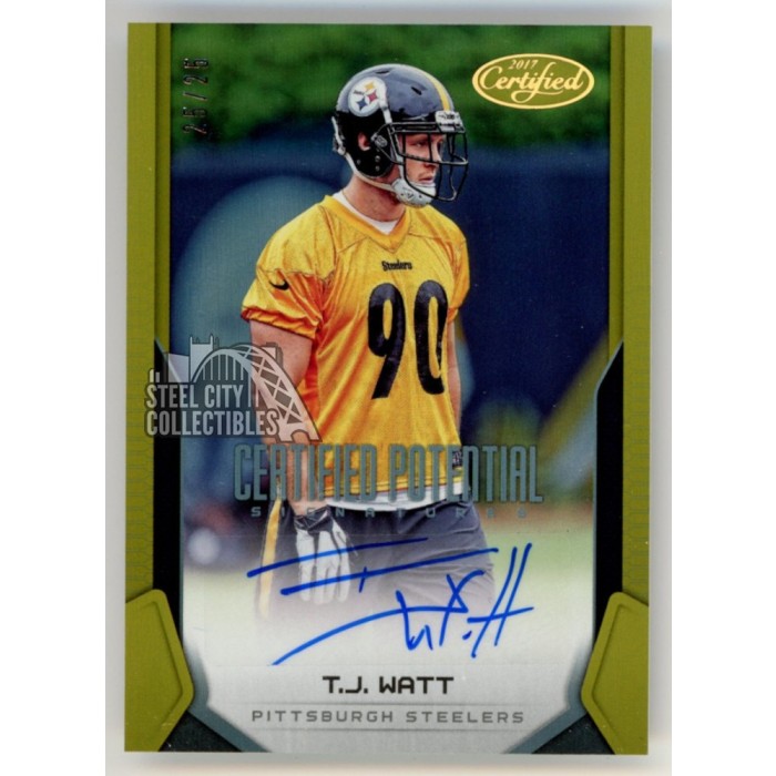 TJ Watt 2017 Panini Certified Potential Gold Autograph Rookie Card 25/ ...