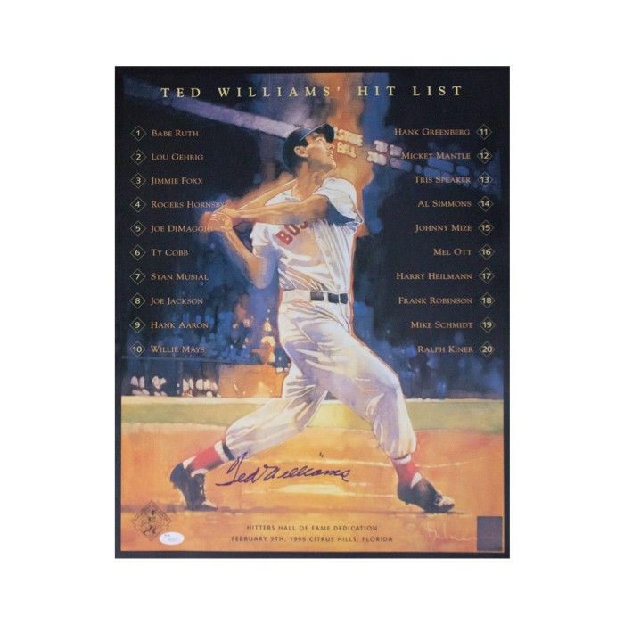 Ted Williams Autographed Boston Red Sox 16x20 Photo - JSA LOA (Hit List ...