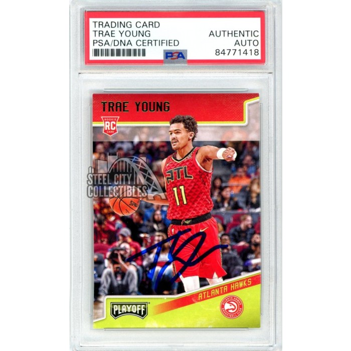 Trae Young 2018-19 Panini Chronicles Green Playoff Autograph RC Card ...